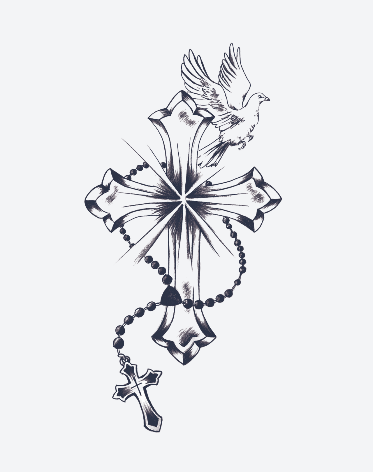 Dove, Cross & Rosary Temporary Tattoo. Lasts 1-2 Weeks. – EZINK™