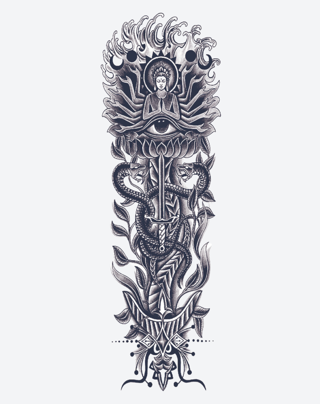 Enlightenment Buddhism Sleeve Temporary Tattoo. Lasts 1-2 Weeks. – EZINK™