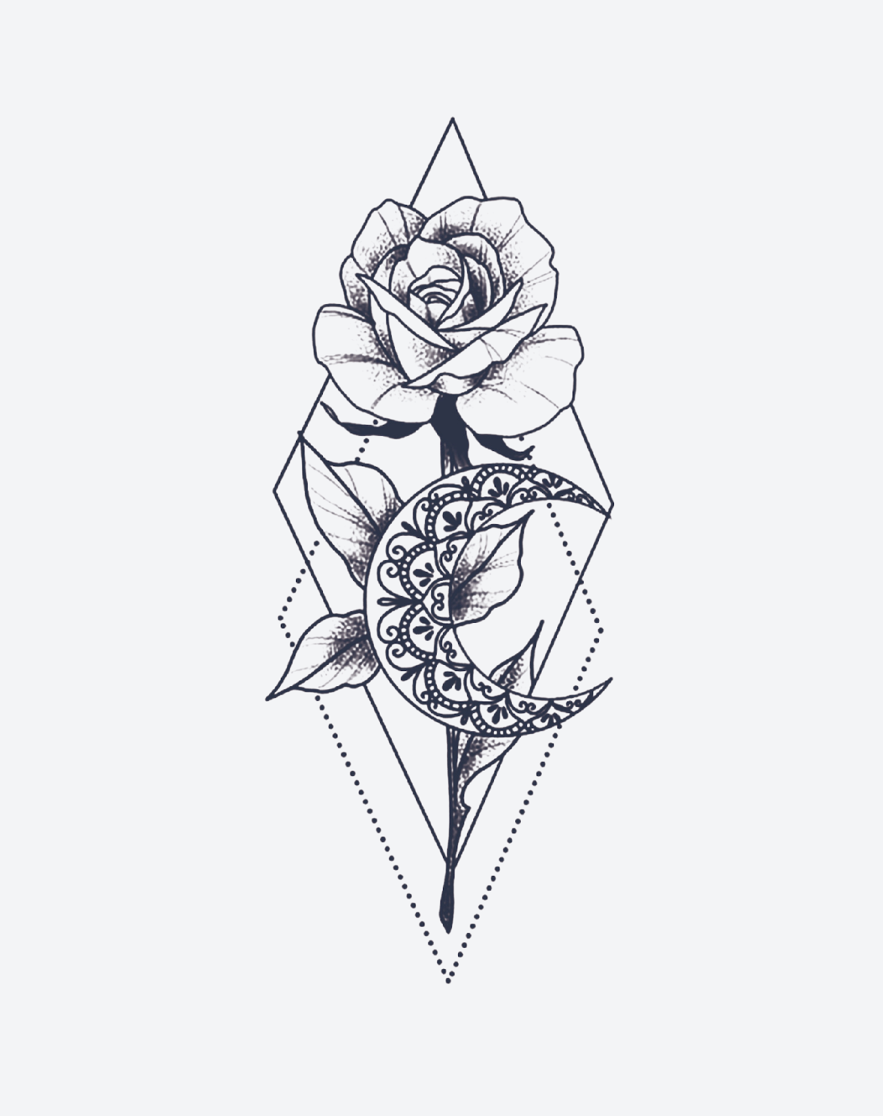 Geo Moon Rose Temporary Tattoo. Lasts 1-2 Weeks. – EZINK™