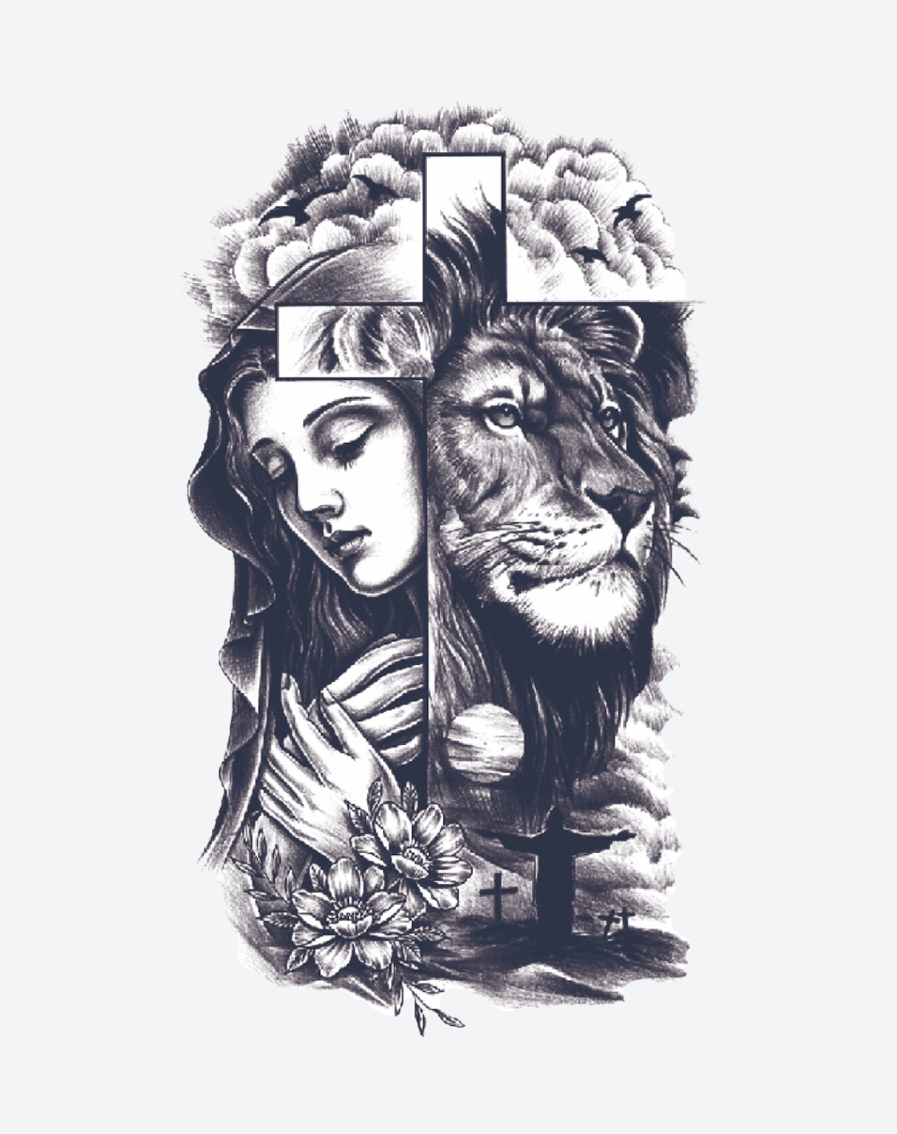 Mary & Lion Temporary Tattoo. Lasts 1-2 Weeks. – EZINK™